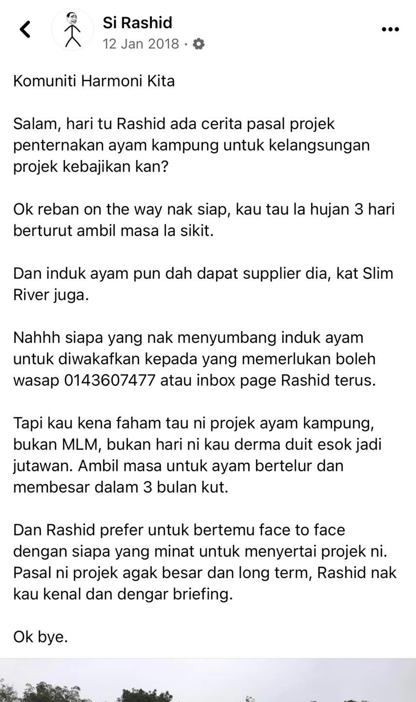 SELAIN ITIK, SI RASHID JUGA ADA PROJEK AYAM.. – BILA AKU MENULIS..